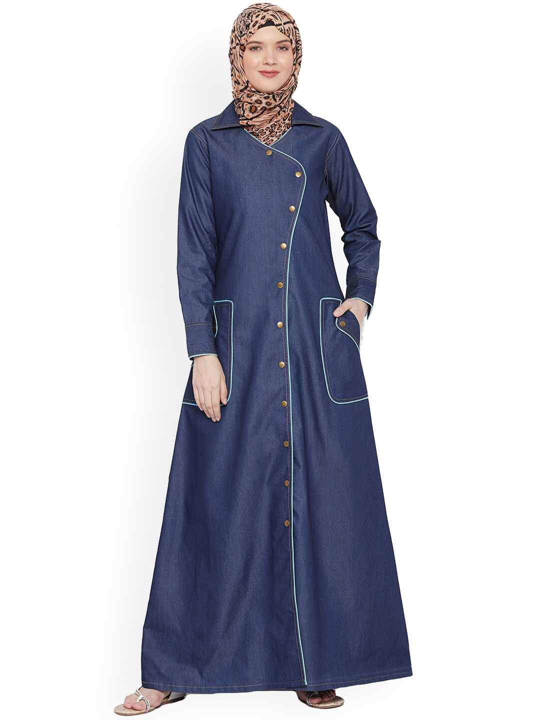 Buy MOMIN LIBAS Women Blue Solid Denim Abaya - Burqas for Women ...
