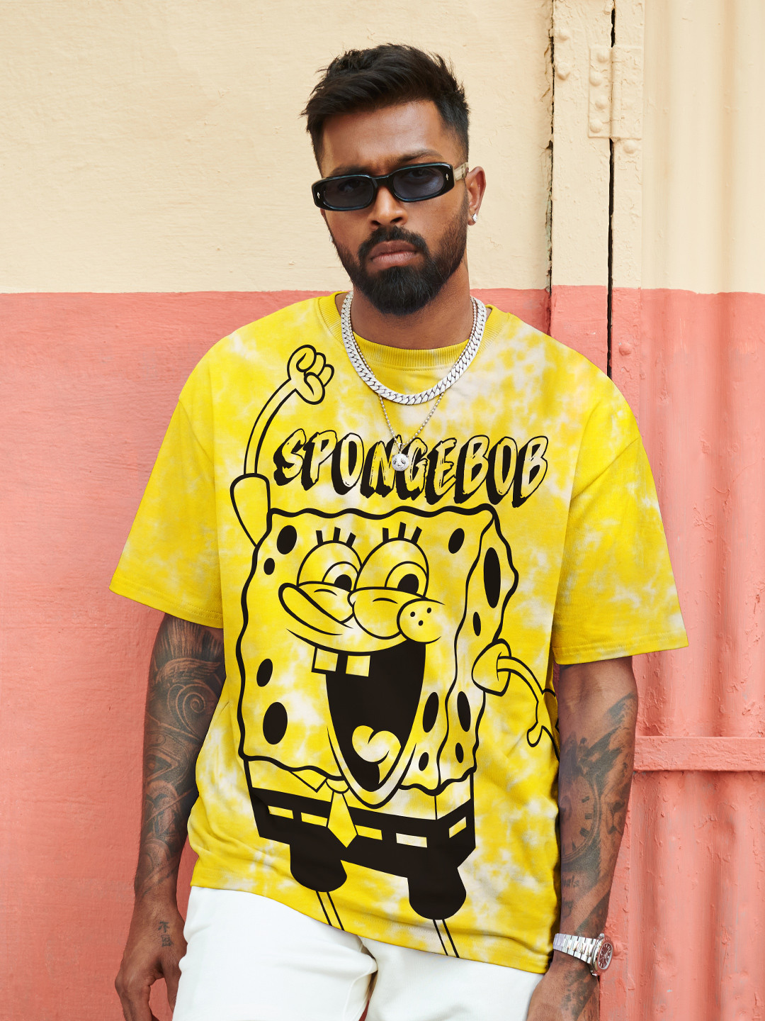 Buy The Souled Store Men Yellow & White Tie & Dye SpongeBob Let's Go ...