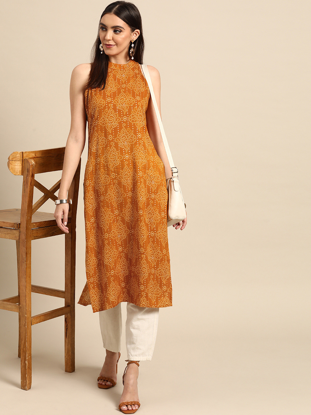 Buy Anouk Women Yellow Bandhani Printed Kurta - Kurtas for Women ...