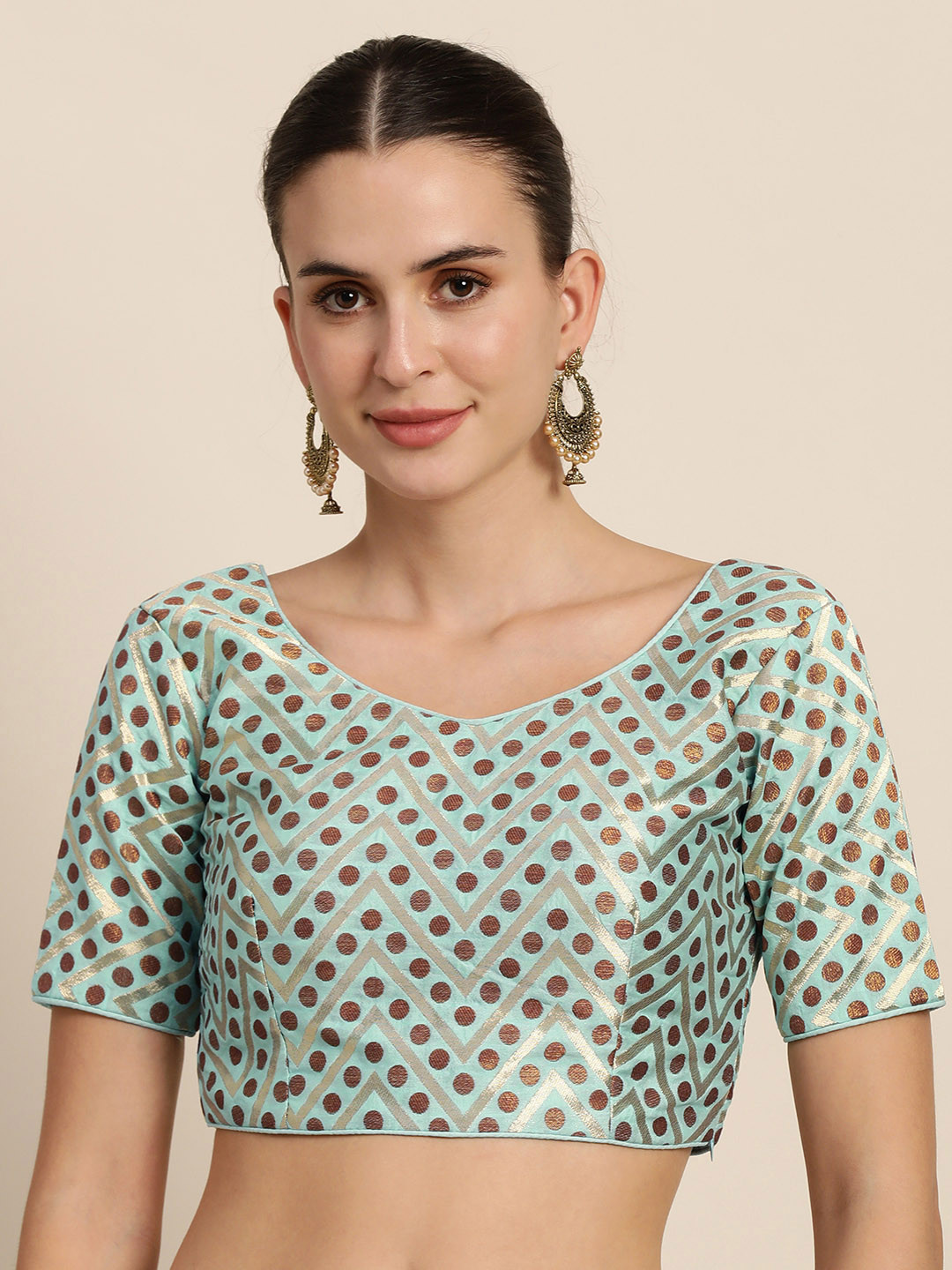 Buy Mimosa Women Turquoise Blue & Brown Woven Design Readymade Blouse ...