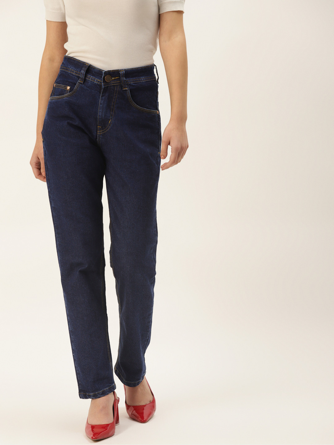 Buy PARIS HAMILTON Women Blue Boyfriend Fit High Rise Stretchable Jeans ...