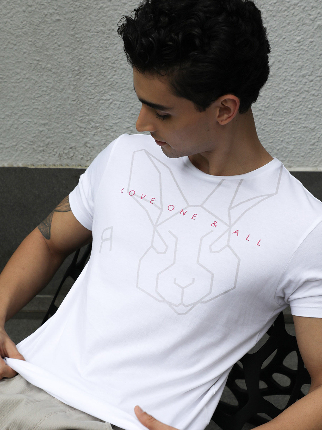 Buy RARE RABBIT Men Message Printed Pure Cotton Slim Fit T Shirt ...