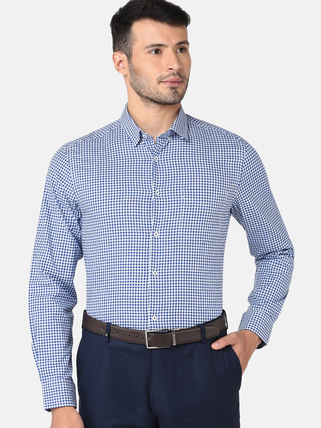 Buy J Hampstead Men Navy Blue Classic Checked Formal Shirt - Shirts for ...