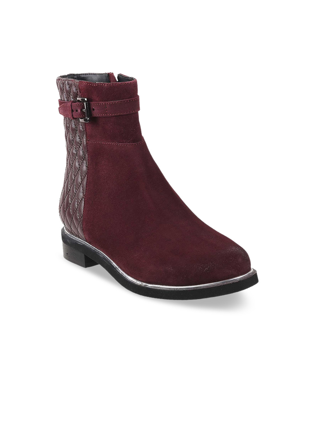 Buy Metro Women Maroon Textured Flat Boots - Boots for Women 16721684 ...