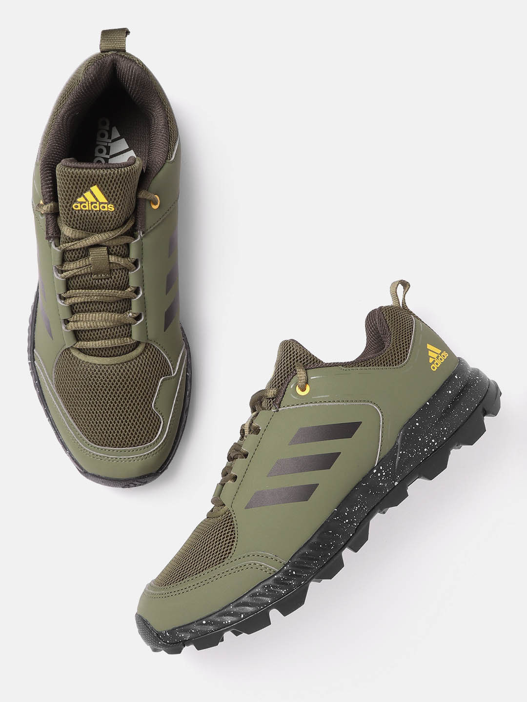 Buy ADIDAS Men Olive Green & Black Woven Design Gokyo Pro Running Shoes ...