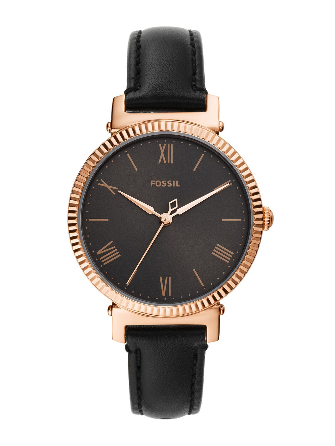 Buy Fossil Women Black Embellished Daisy Leather Analogue Watch ES4793 ...