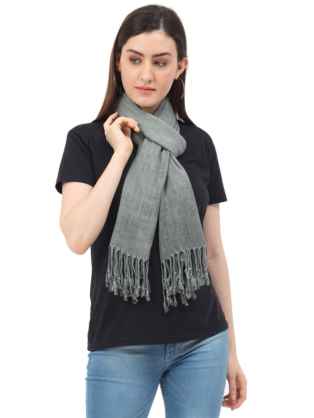 Buy FabSeasons Women Grey Cotton Scarf - Scarves for Women 16730924 ...