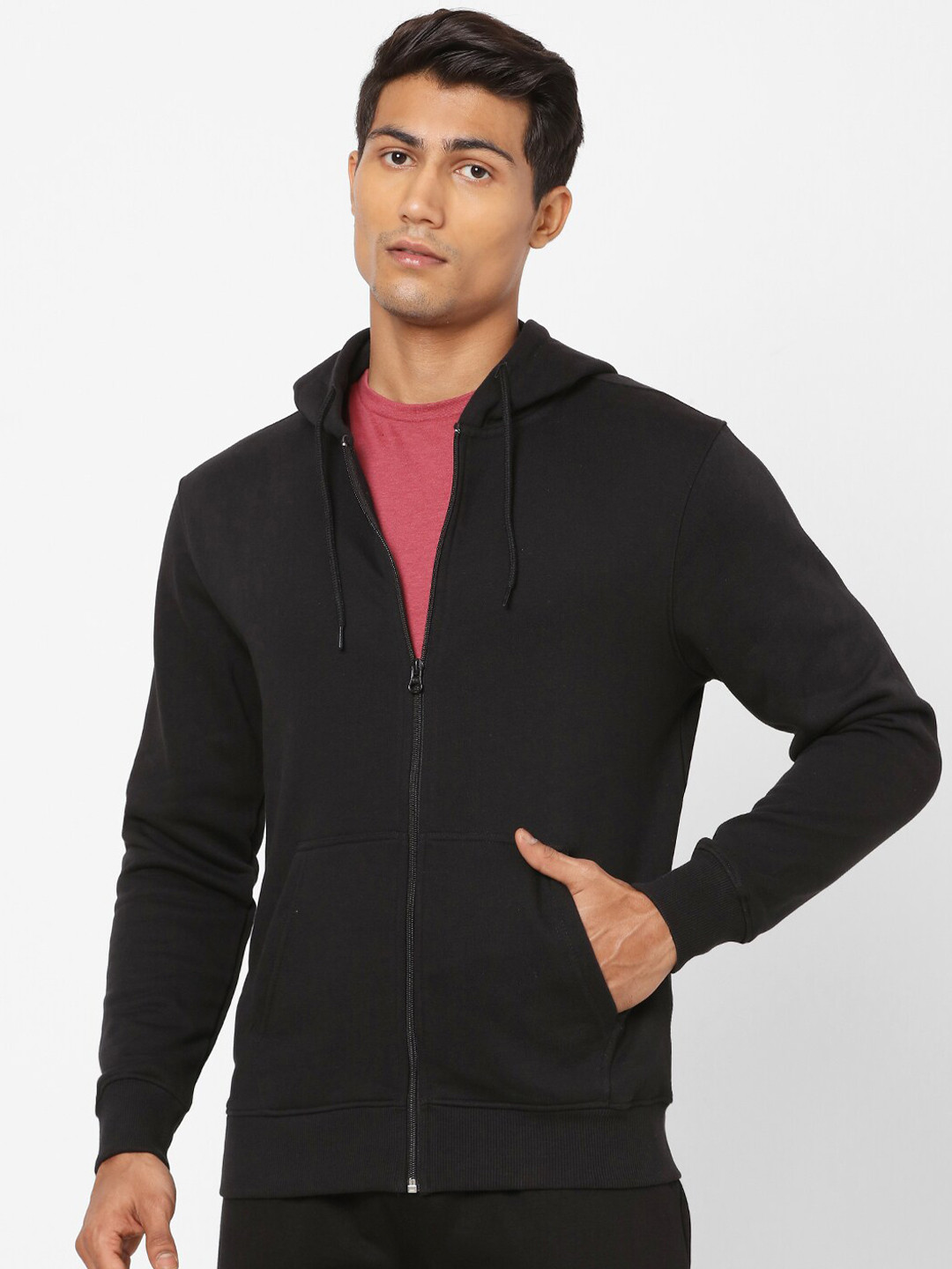 Buy Ajile By Pantaloons Men Black Solid Hooded Sweatshirt - Sweatshirts ...