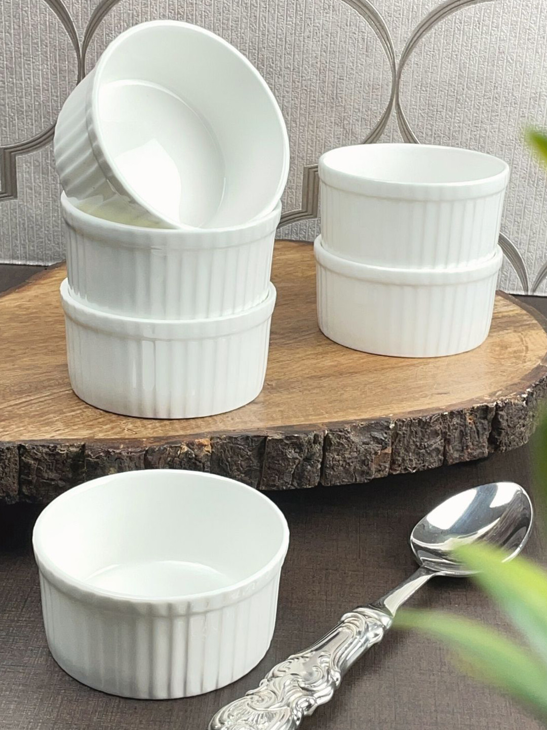 Buy CLAY CRAFT White Set Of 12 Pieces Textured Ceramic Bowls For Baking ...