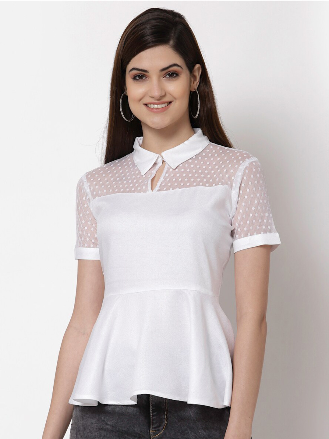 Buy Style Quotient White Self Design Peplum Top - Tops for Women ...