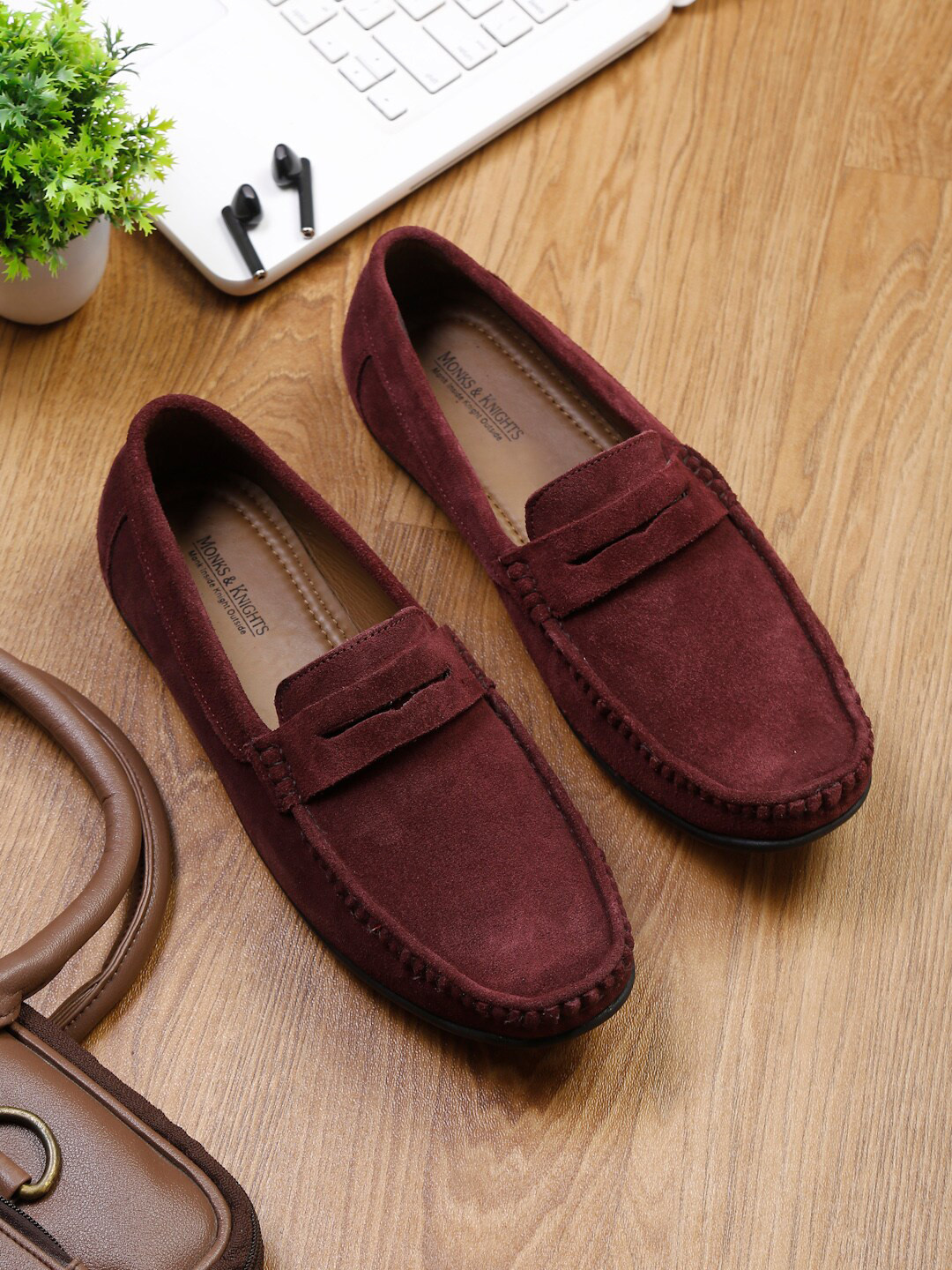 Buy MONKS & KNIGHTS Men Maroon Suede Loafers - Casual Shoes for Men ...