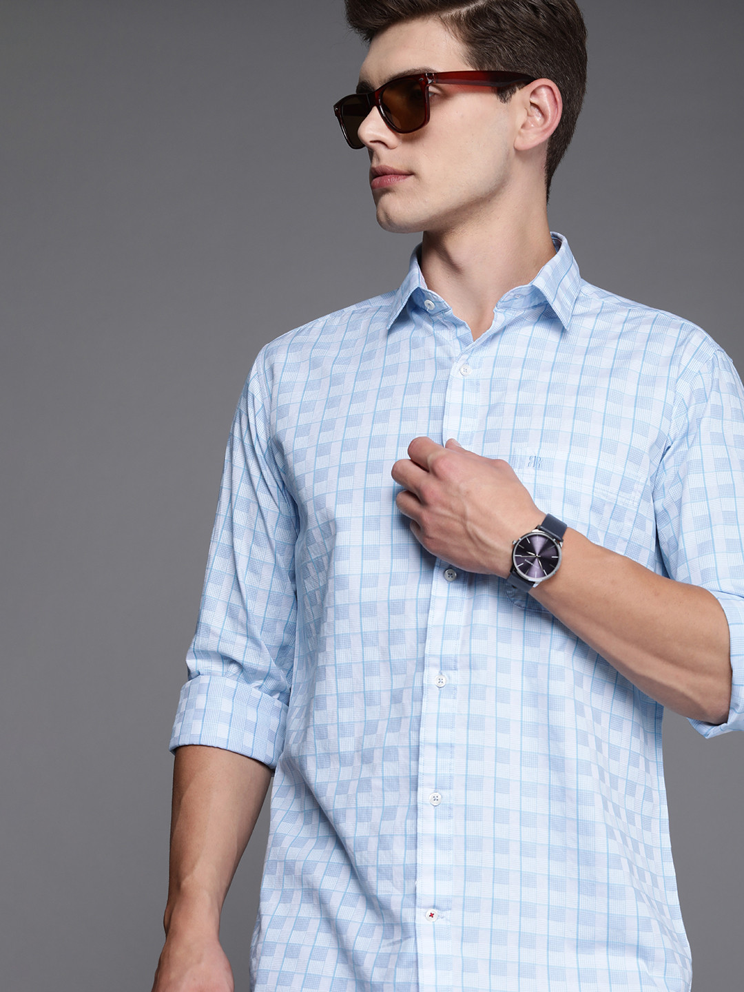 Buy Raymond Men Blue Slim Fit Checked Casual Shirt - Shirts for Men ...