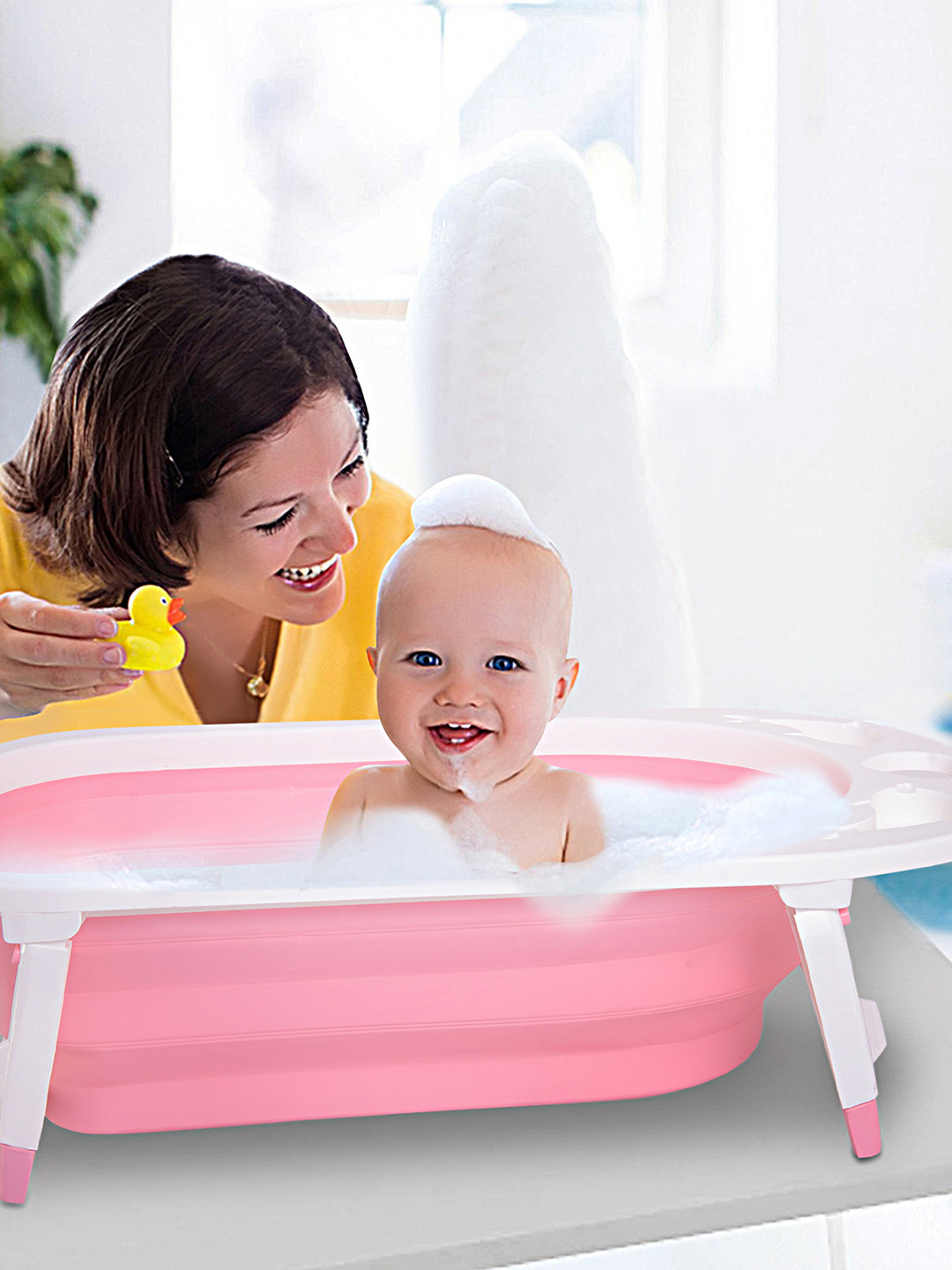Buy Baby Moo Kids Pink & White Portable Folding Bath Tub With Drain ...