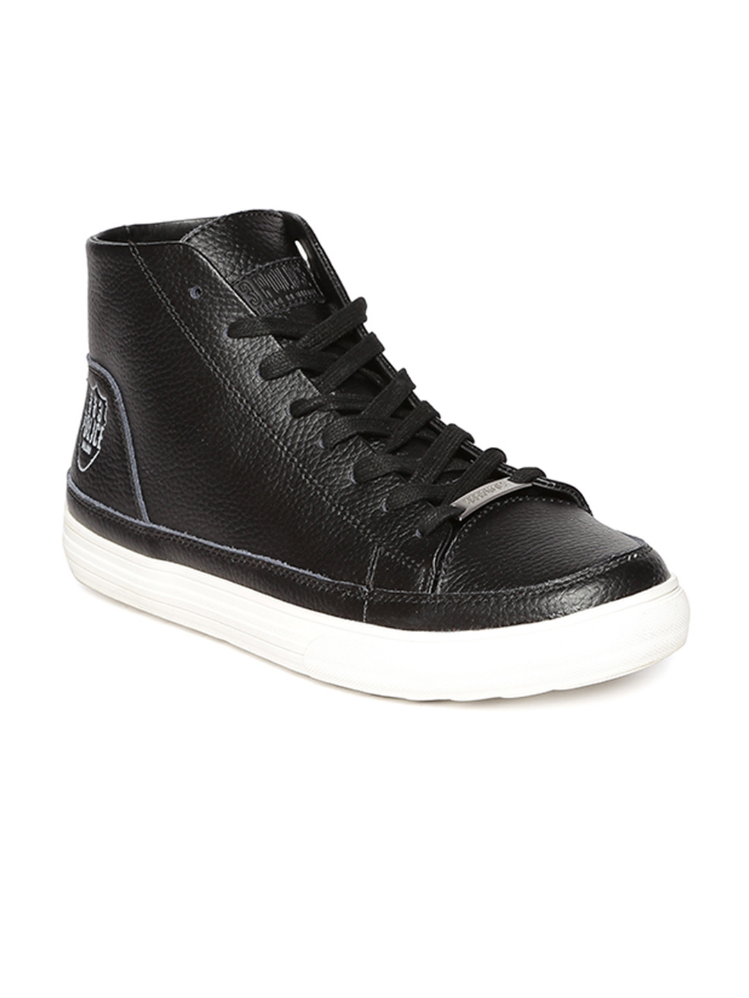 Buy 883 Police Men Black Mid Top Leather Sneakers - Casual Shoes for ...