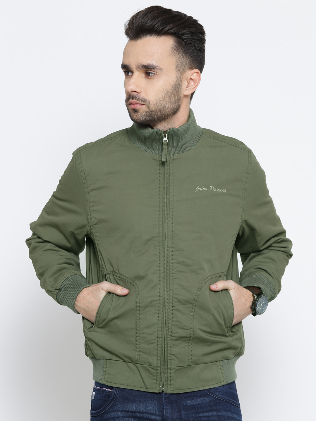 Buy John Players Olive Green Bomber Jacket - Jackets for Men 1675124 ...