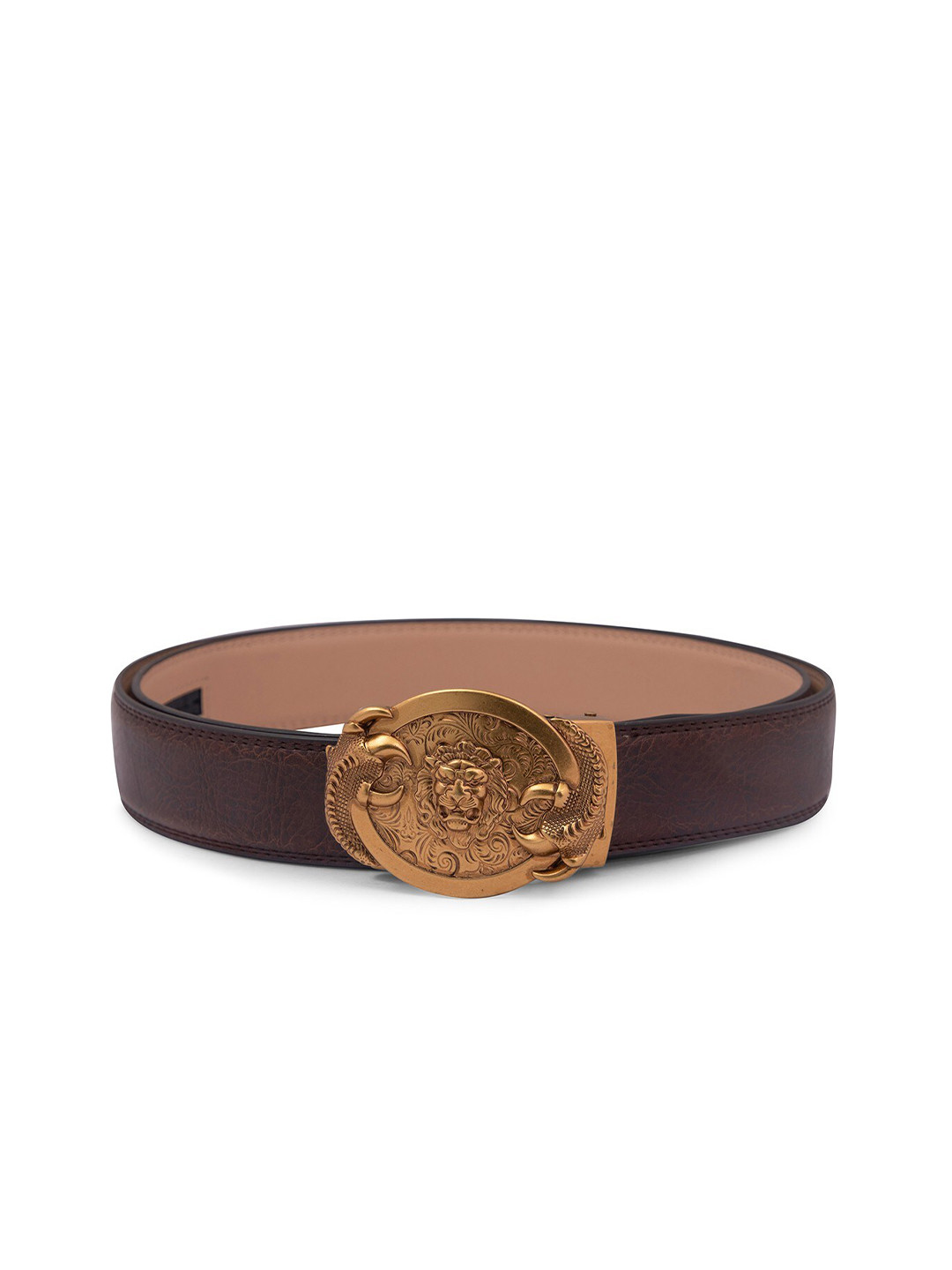 Buy BANGE Men Brown & Gold Toned Textured Genuine Leather Belt With ...
