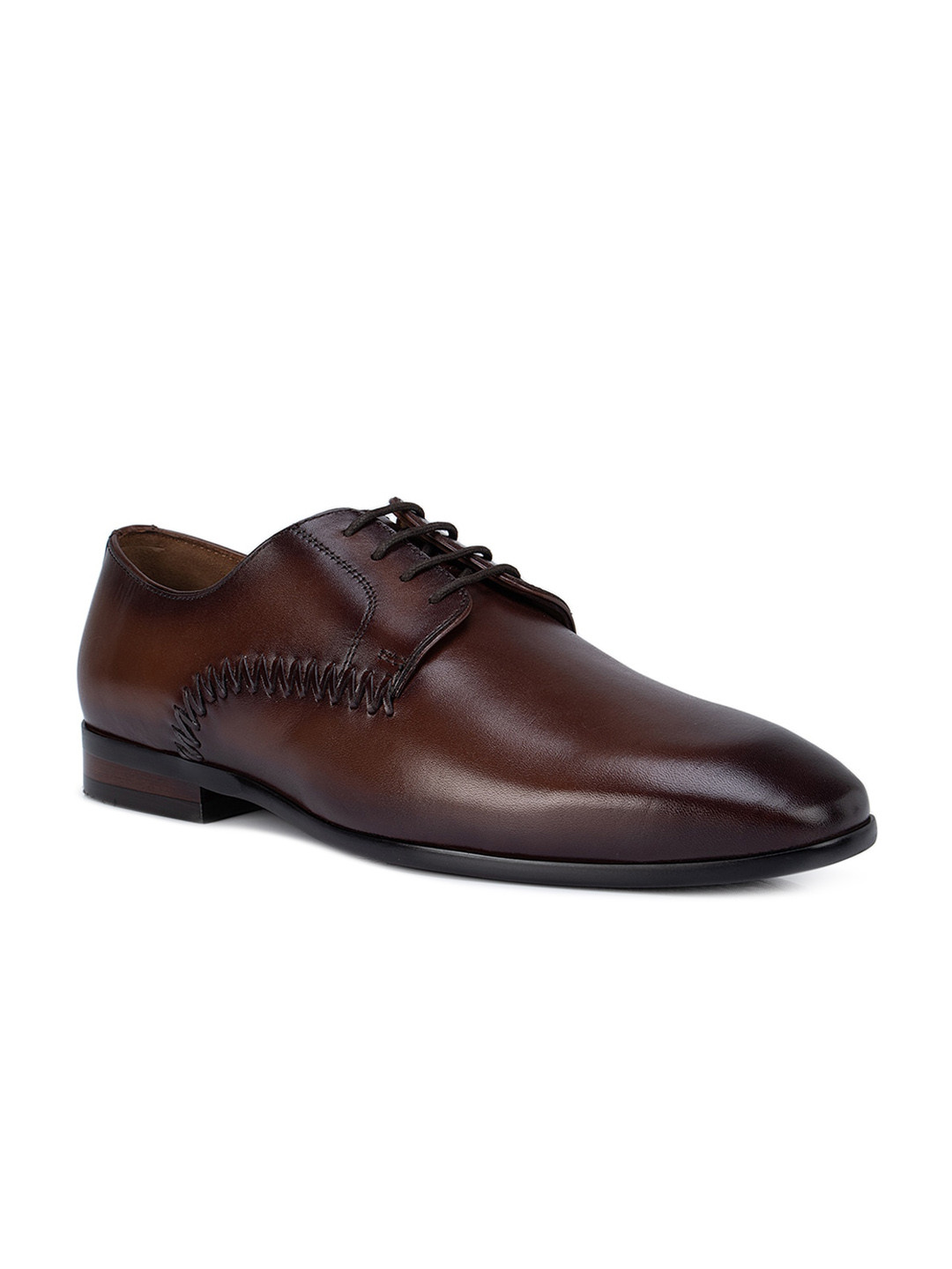 Buy ROSSO BRUNELLO Men Coffee Brown Solid Leather Formal Derbys ...