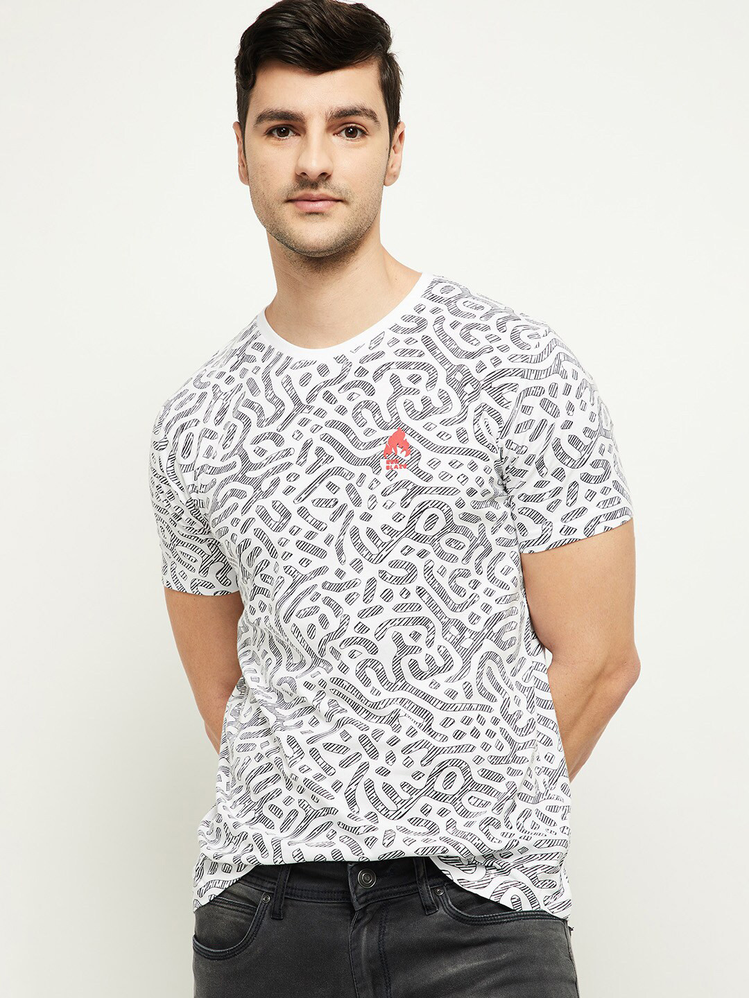 Buy Max Men White & Grey Printed Pure Cotton T Shirt - Tshirts for Men ...