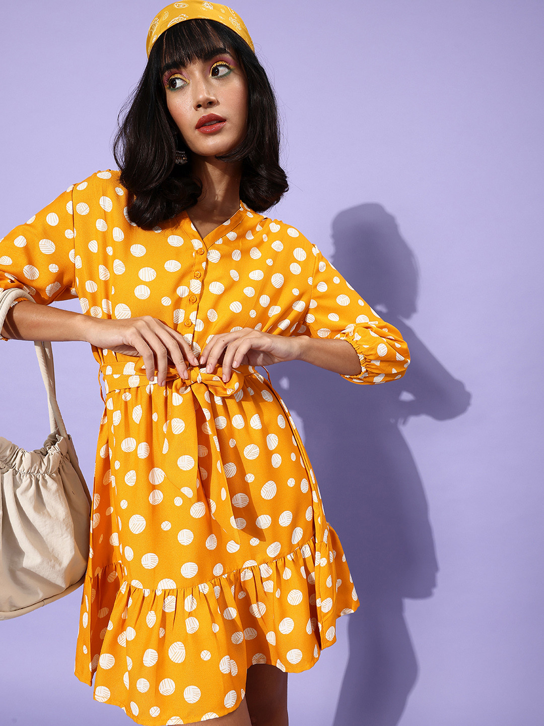 Buy DressBerry Bright Mustard Polka Dots Sundress - Dresses for Women ...