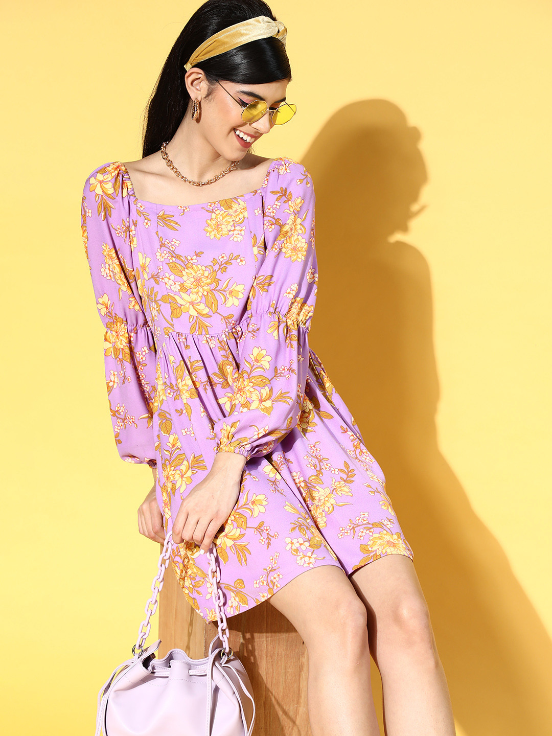 Buy DressBerry Women Elegant Lavender Floral Sun Dress - Dresses for ...