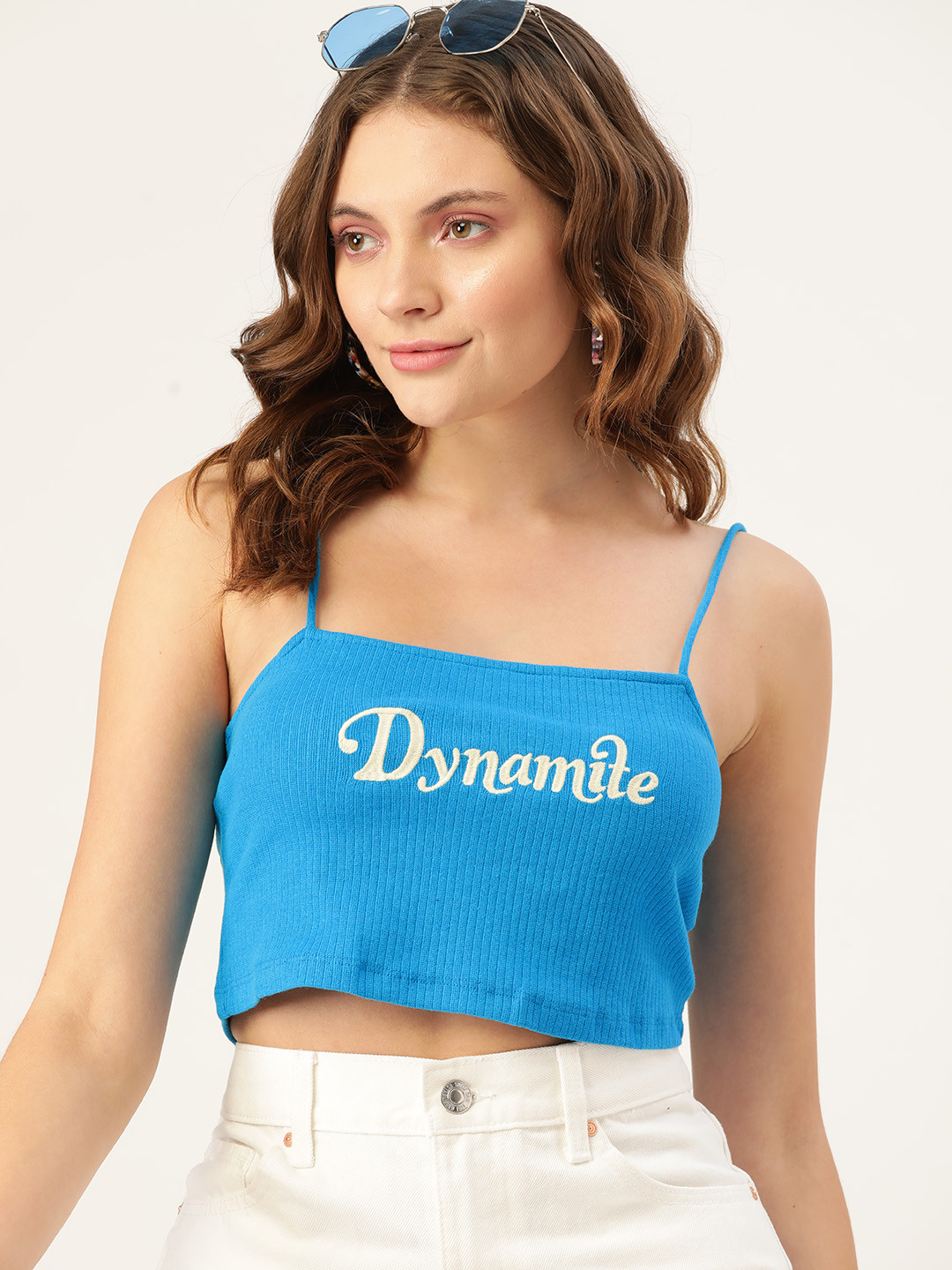 Buy Dressberry Blue Embroidered Crop Top - Tops for Women 16771172 | Myntra