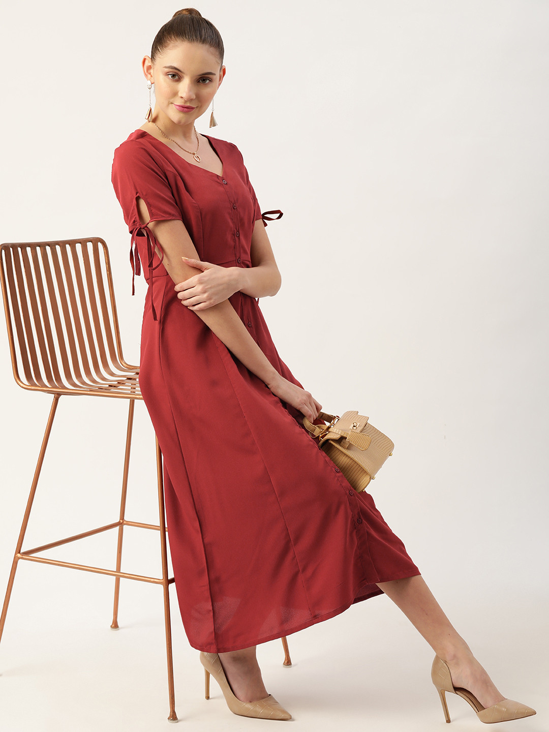 Buy DressBerry Rust Shirt Midi Dress - Dresses for Women 16771186 | Myntra