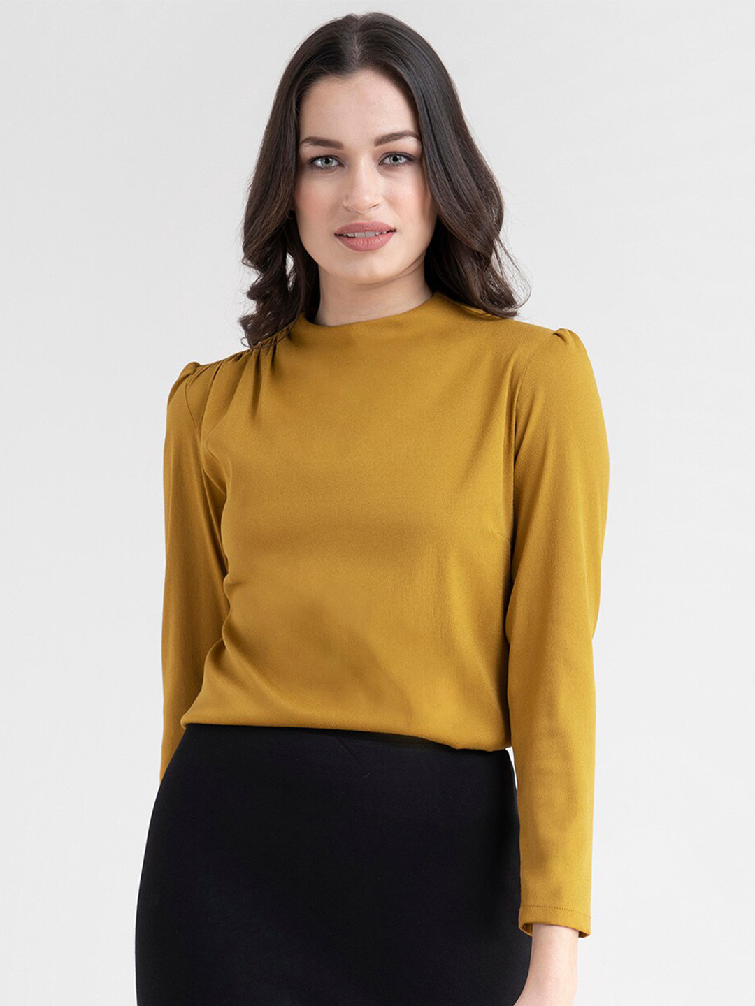 Buy FableStreet Mustard Yellow Gather Detail Top - Tops for Women ...