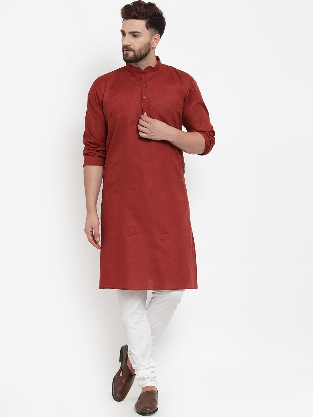 Buy Benstoke Men Maroon Kurta - Kurtas for Men 16774116 | Myntra