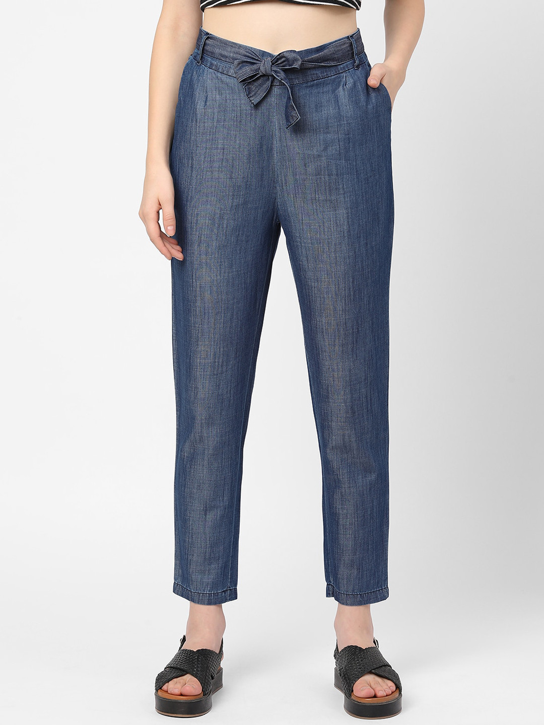 Buy Kraus Jeans Women Blue Comfort Loose Fit High Rise Trousers ...