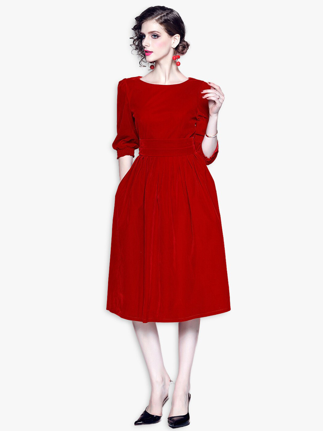 Buy JC Collection Women Red Fit & Flare Midi Dress - Dresses for Women ...