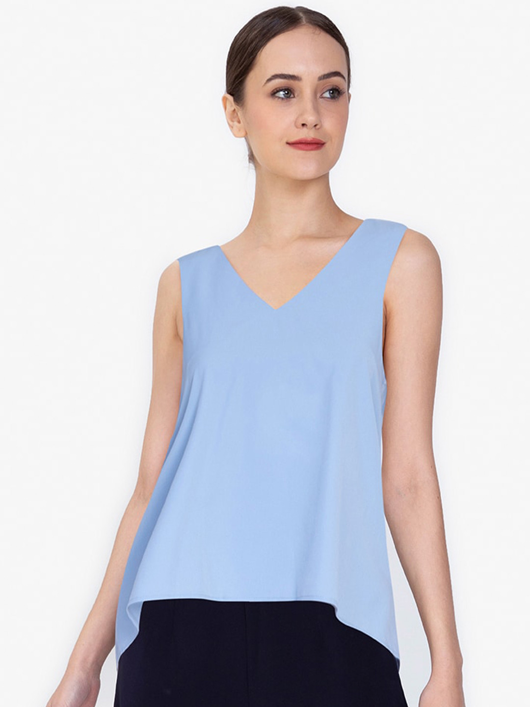 Buy ZALORA WORK Blue Cross Over Panel Sleeveless Top - Tops for Women ...