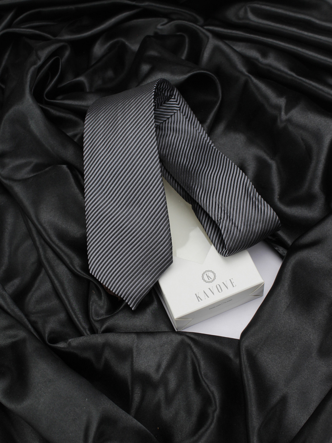 Buy Kavove Men Black & Grey The Phoenix Striped Broad Tie - Ties for ...