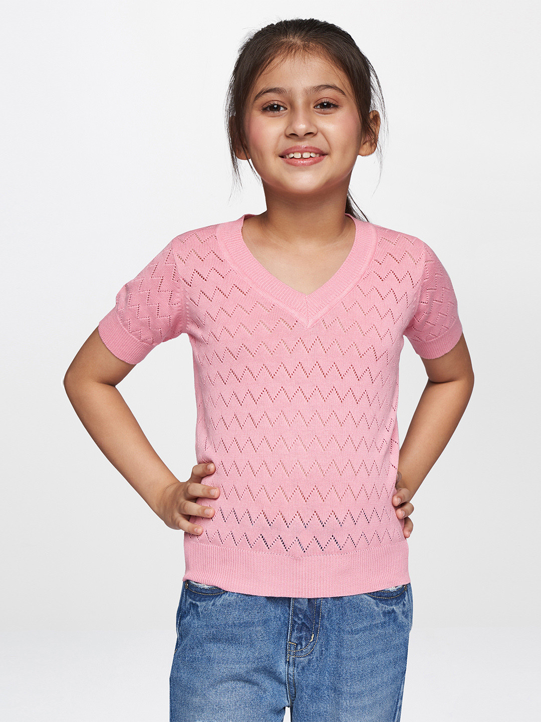 Buy AND Girls Pink Self Design Top - Tops for Girls 16805174 | Myntra