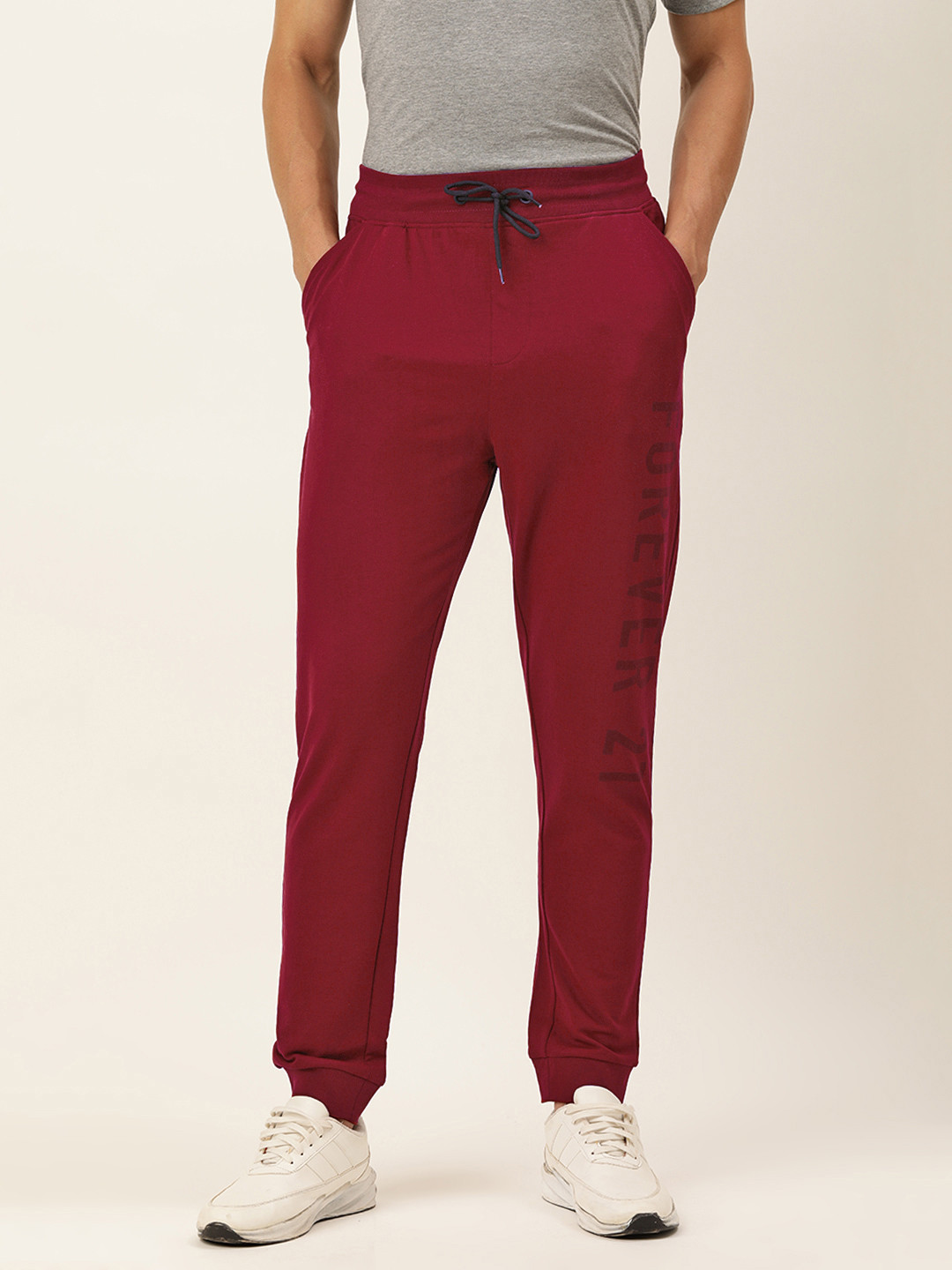 Buy FOREVER 21 Maroon Brand Logo Printed Active Sport Joggers Track ...