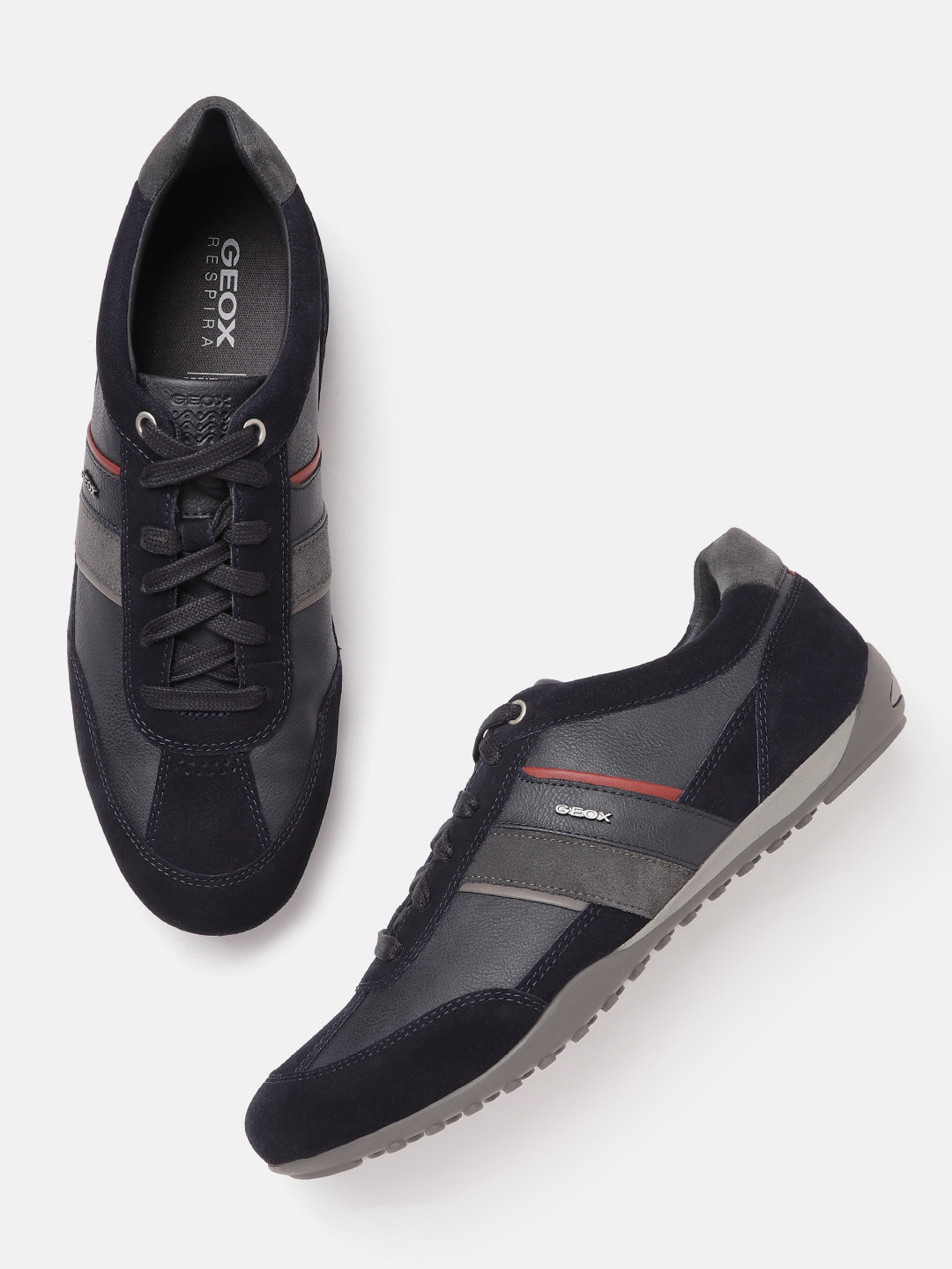 Buy Geox Men Navy Blue Striped Leather Sneakers - Casual Shoes for Men ...