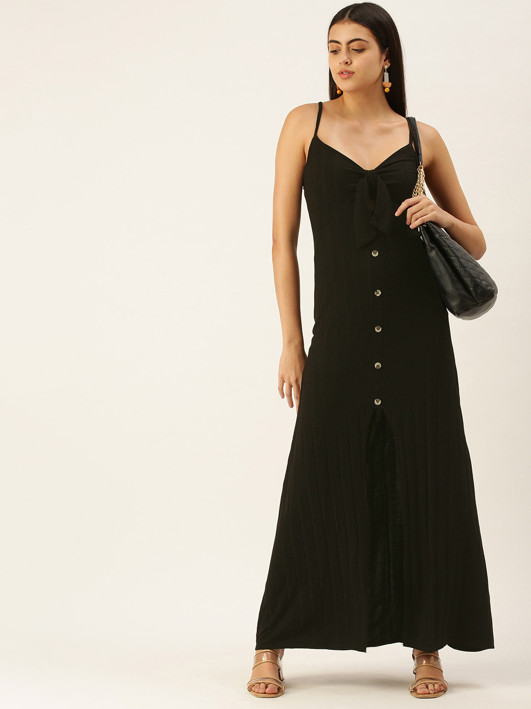 Buy FOREVER 21 Women Black Solid Maxi Dress - Dresses for Women ...