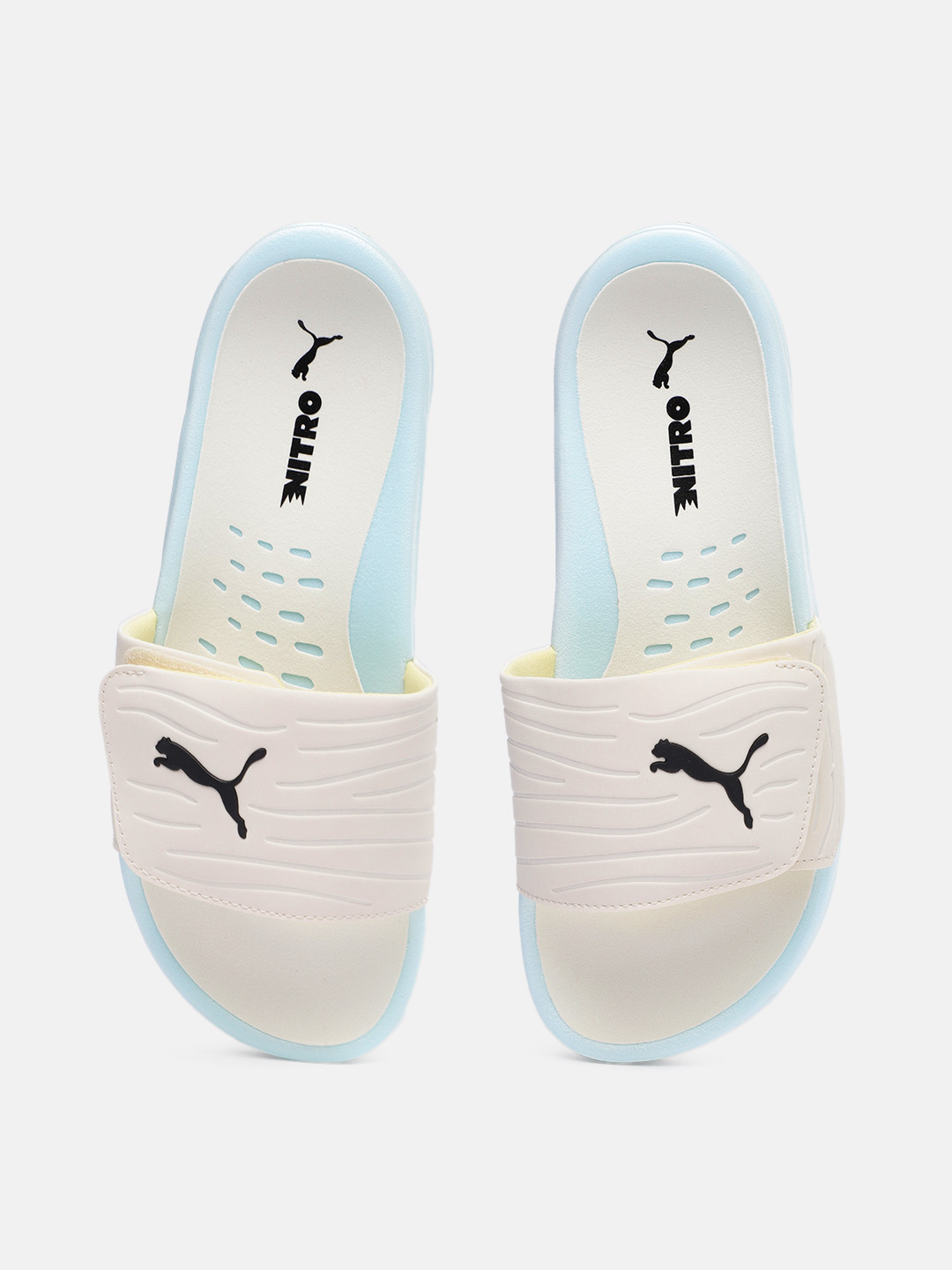 Buy Puma Unisex Off White Nitrocat V Brand Logo Printed Leather Sliders ...