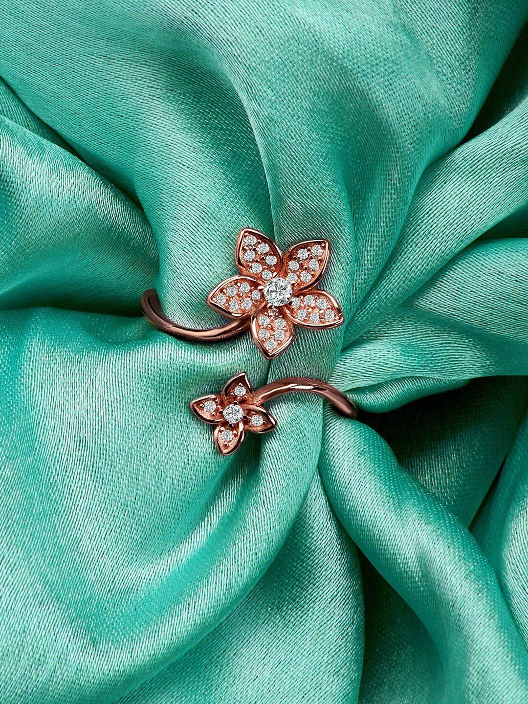 Buy GIVA Rose Gold Plated White CZ Studded Adjustable Finger Ring ...