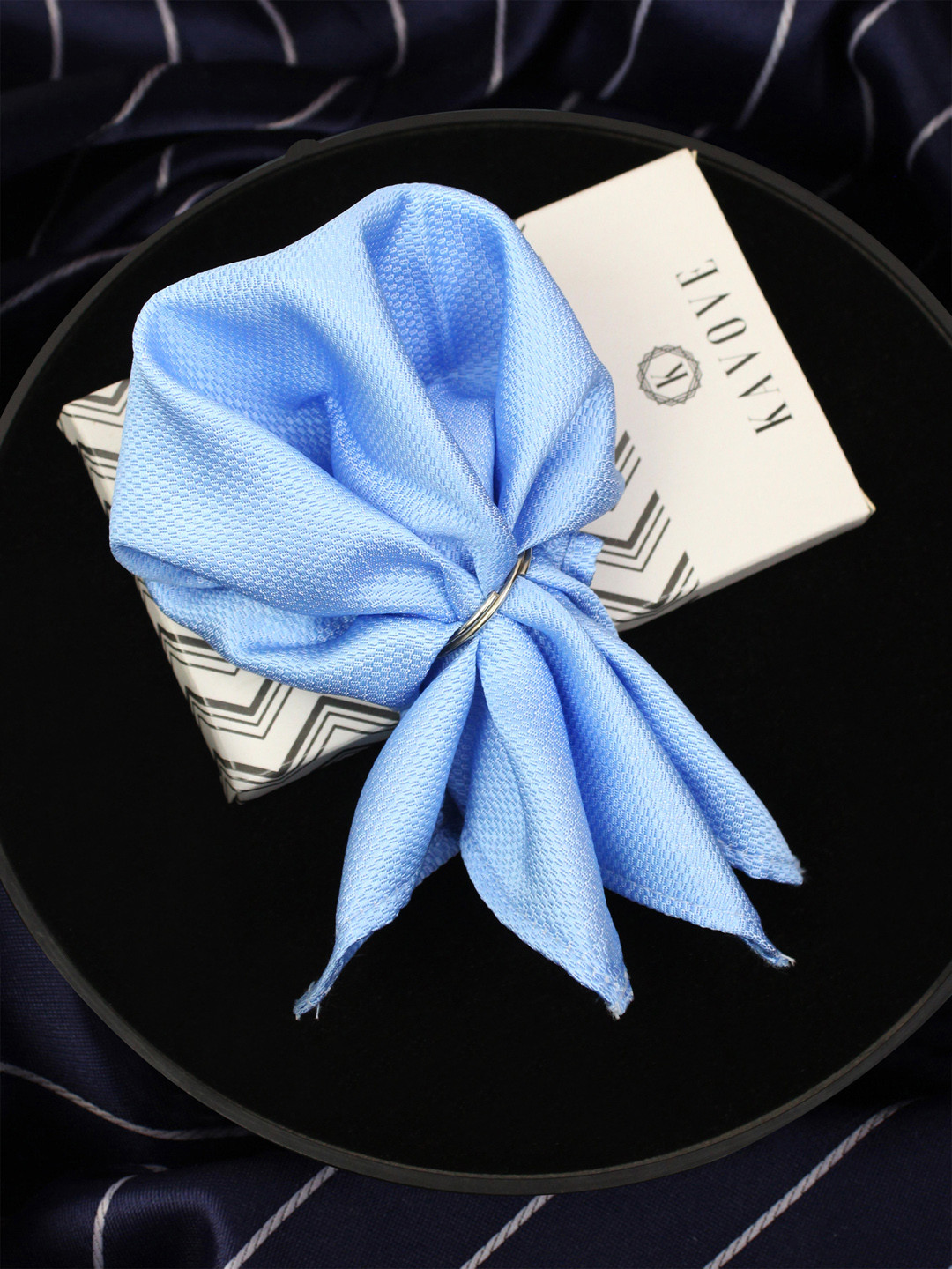 Buy Kavove Men Blue Self Dash Line Pocket Square - Pocket Squares for ...