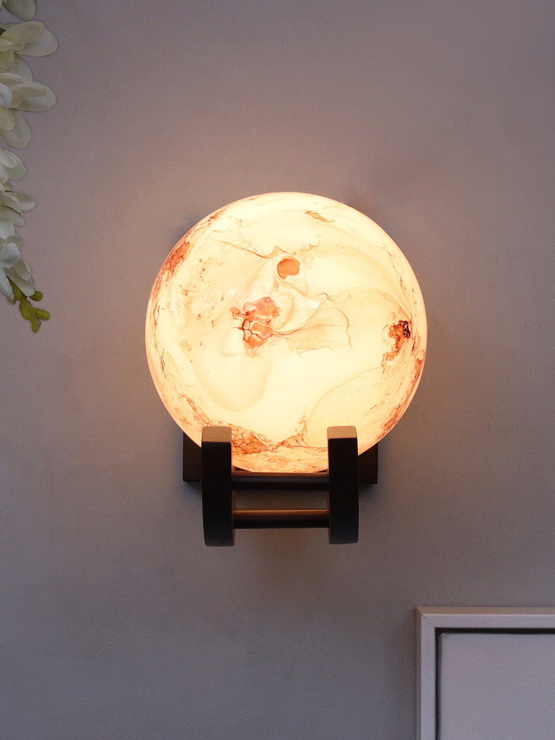 Buy Homesake Brown Nordic Wooden Venus Patterned Wall Lamp With Marble ...