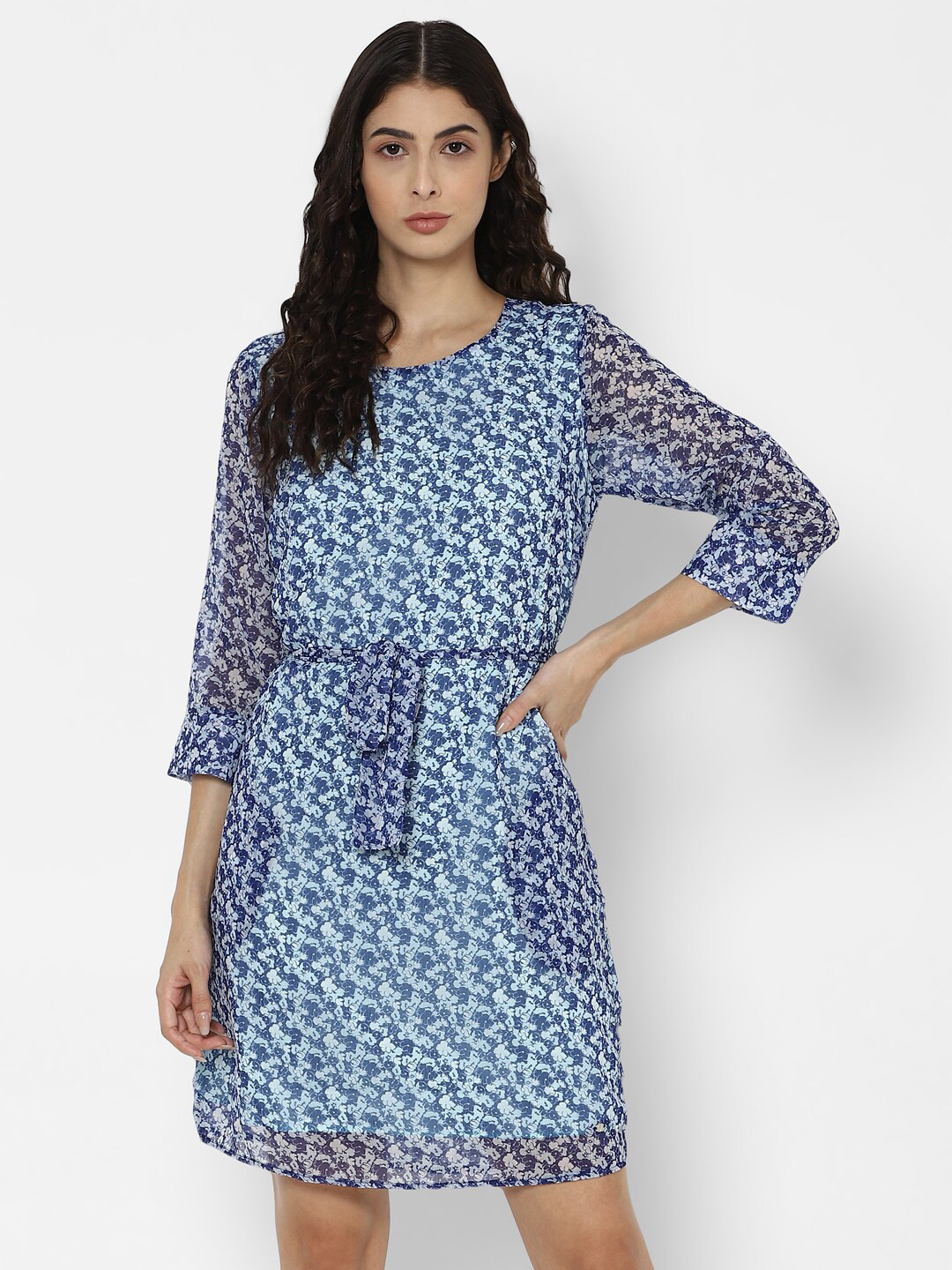 Buy Allen Solly Woman Blue Floral A Line Dress - Dresses for Women ...