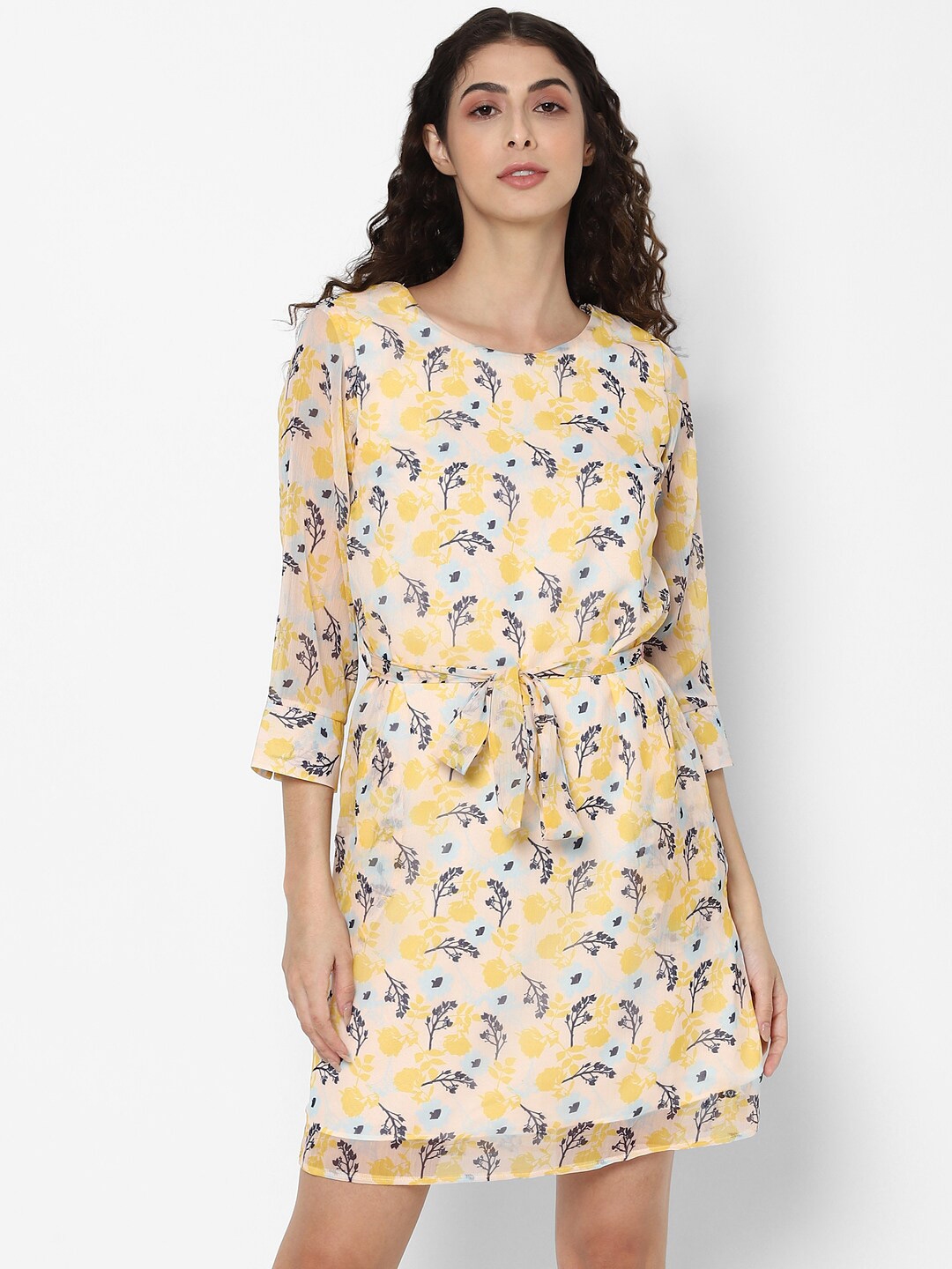 Buy Allen Solly Woman Yellow Floral A Line Dress Dresses For Women