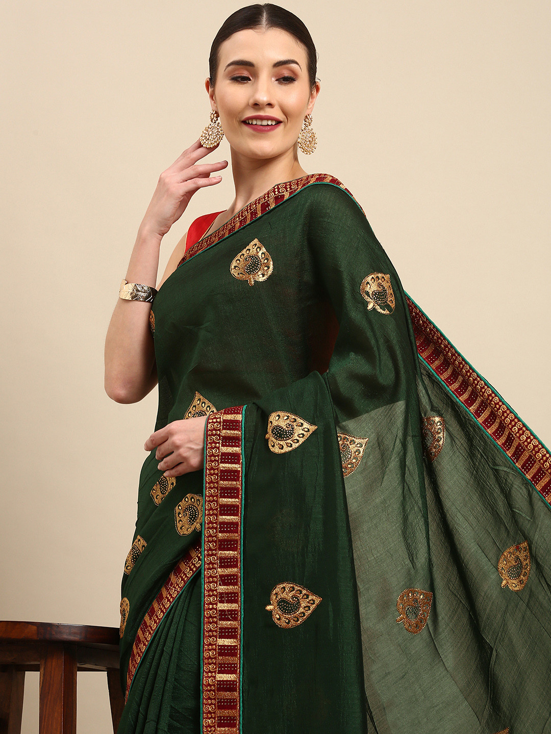 Buy Anouk Green & Golden Ethnic Embroidered Bhagalpuri Saree - Sarees ...