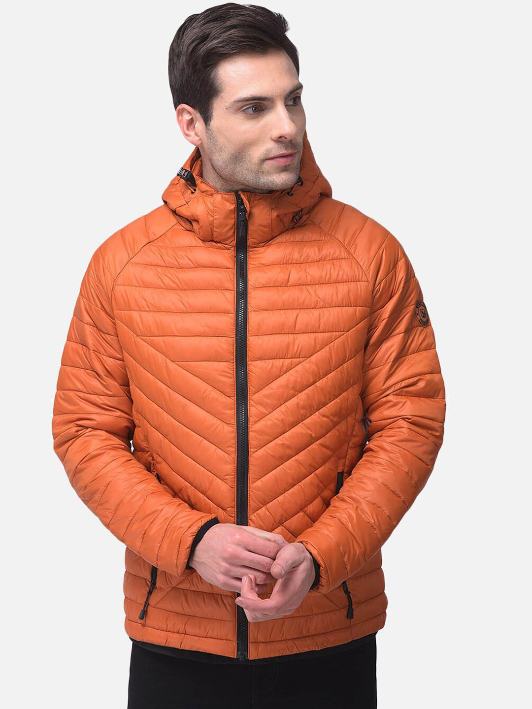 Buy Woodland Men Orange Colourblocked Water Resistant Longline Puffer ...