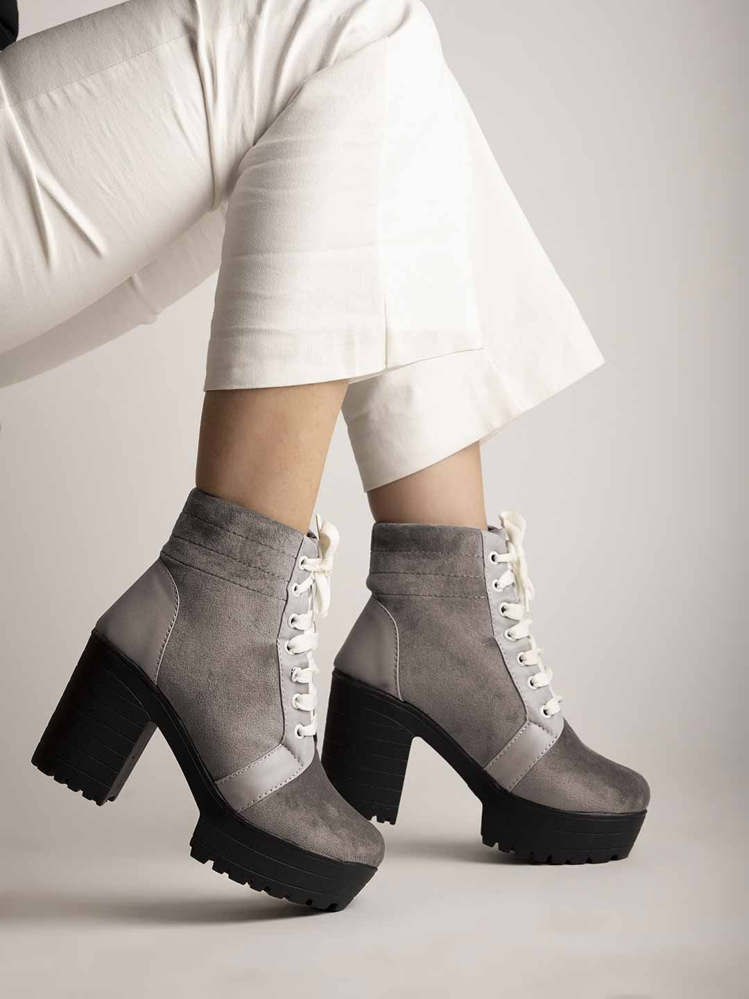Buy Shoetopia Girls Grey Suede Wedge Heeled Boots - Boots for Girls ...
