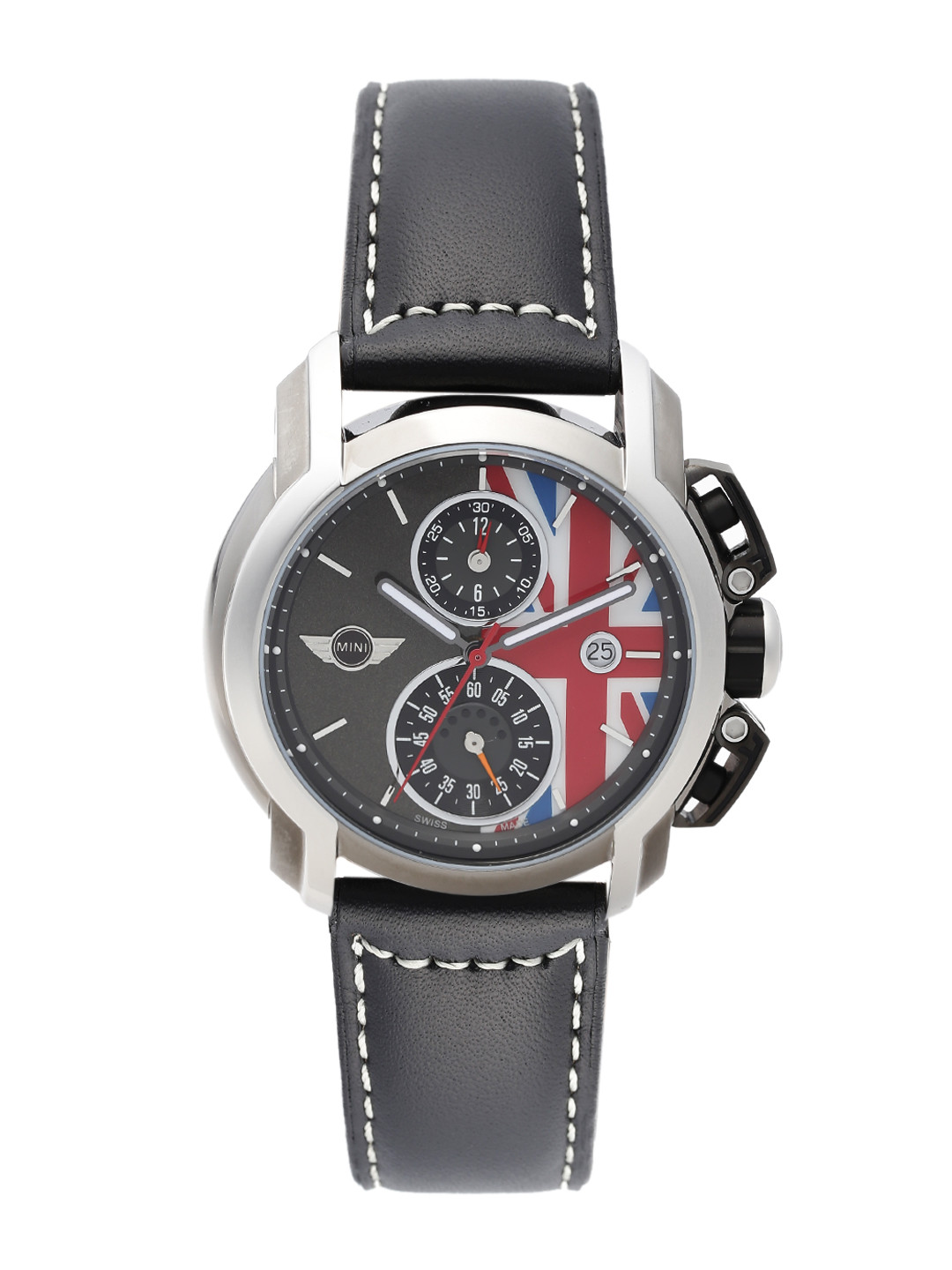 Buy MINI COOPER Men Gunmetal Toned & Red Printed Chronograph Dial Watch ...