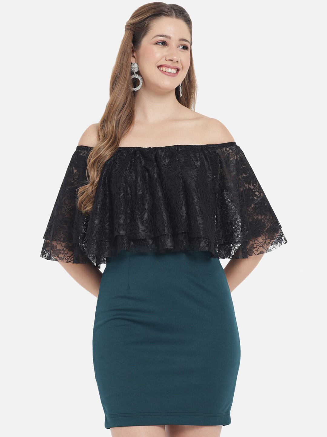Buy Just Wow Black Off Shoulder Net Sheath Dress - Dresses for Women ...