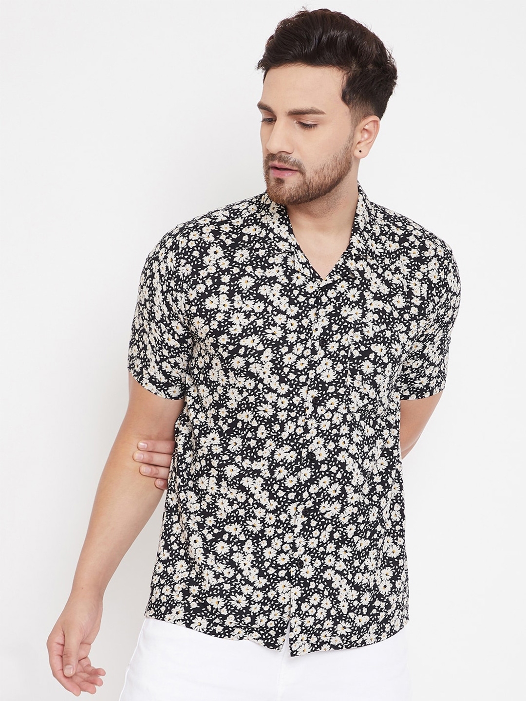 Buy Even Men Black Slim Fit Floral Printed Casual Shirt Shirts For