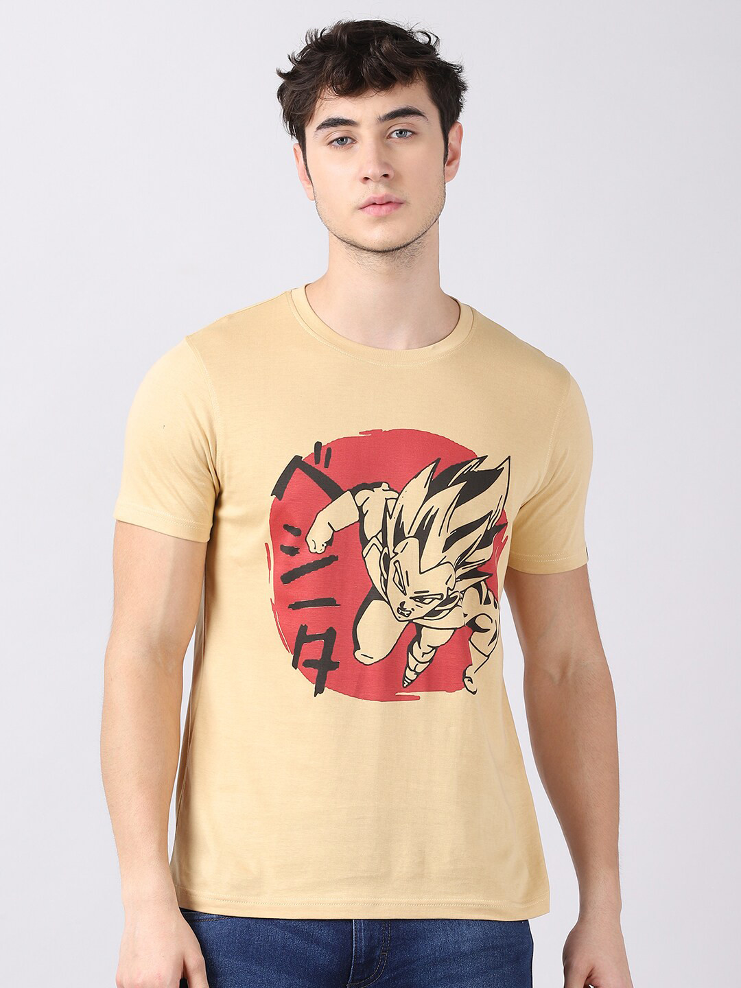 Buy Bushirt Men Beige Super Saiyan Printed T Shirt - Tshirts for Men ...