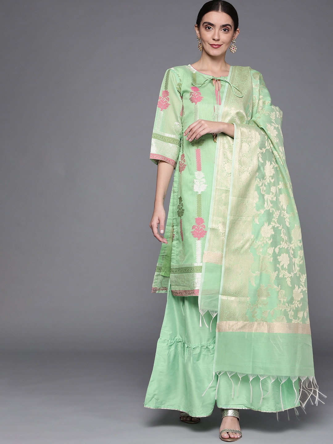 Buy Chhabra 555 Women Sea Green Floral Kurta With Sharara & With ... Buy Chhabra 555 Women Sea Green Floral Kurta With Sharara & With ...